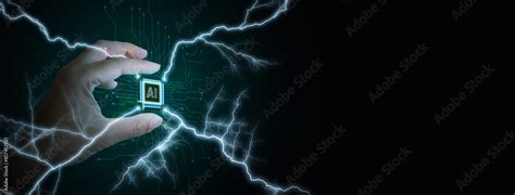 Computing Power Technology And Performance Concept Super Powerful Cpu Or Microchip In A Mans