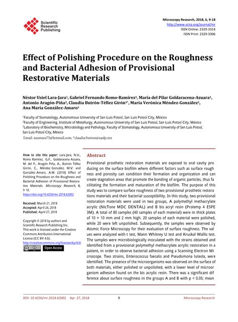 Pdf Effect Of Polishing Procedure On The Roughness And Bacterial