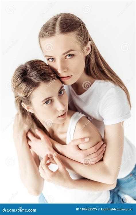 Woman Hugging Girlfriend From Back Stock Image Image Of Togetherness