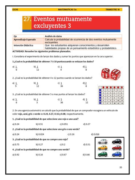 Eventos Mutuamente Excluyentes Pdf Probabilidad Teoría De