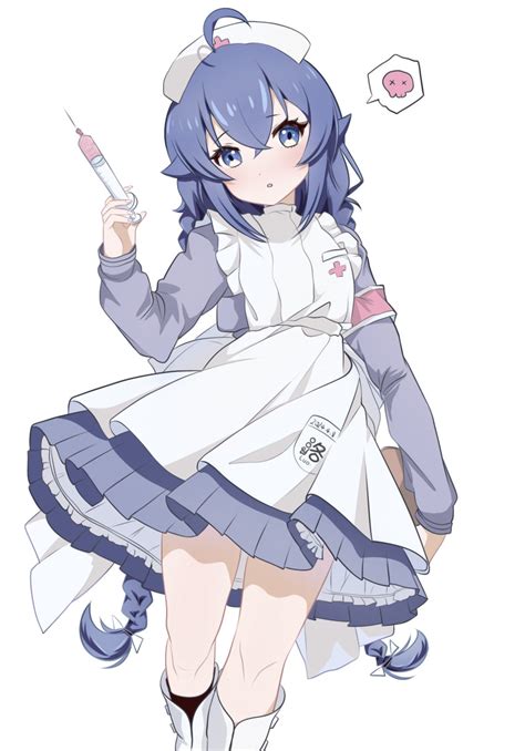 Safebooru 1girl Ahoge Apron Blue Dress Blue Eyes Blue Hair Boots