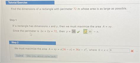 solved tutorial exercisefind the dimensions of a rectangle