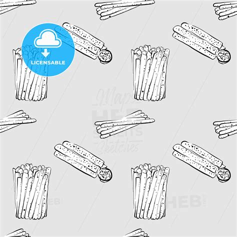 Breadstick Seamless Pattern Greyscale Drawing Hebstreits