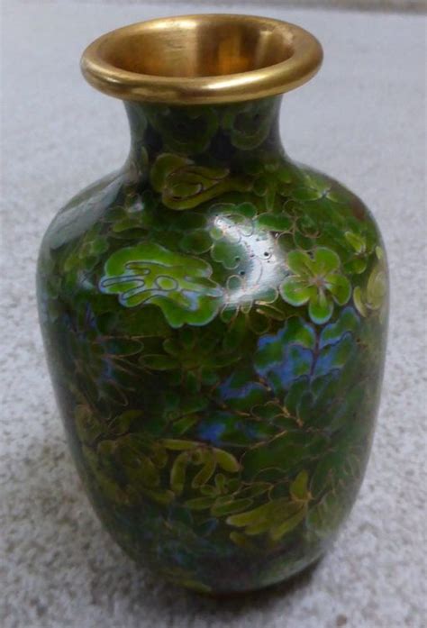 CLOISONNÉ VASE HAND GEMACHT SEHR SCHÖNE GRÜNE MOTIVE Kaufen auf
