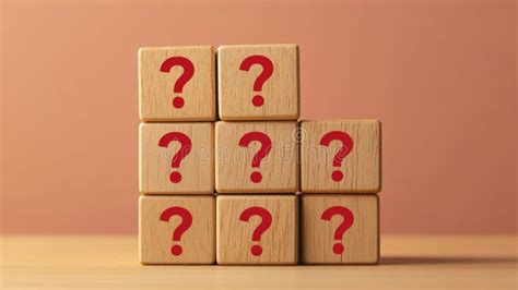 Stacked Wooden Blocks With Red Question Marks Educational Concept And