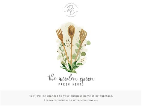 Wooden Spoon Logo Herb Logo Kitchen Logo Cooking Logo Chef Logo