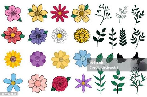 데이지 꽃 세트 벡터 디자인 꽃 세트 벡터 디자인 꽃 장식 벡터 디자인 강렬하고 밝은 색상에 대한 스톡 벡터 아트 및 기타 이미지 강렬하고 밝은 색상 귀여운 꽃 나무