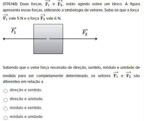Duas forças F1 e F2 estão agindo sobre um bloco A figura