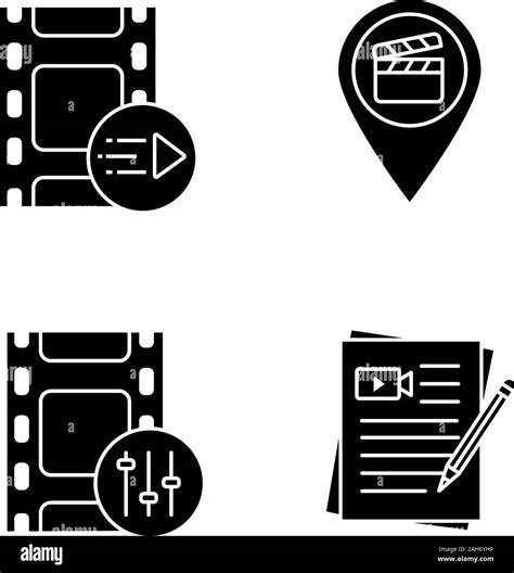 Film Industry Glyph Icons Set Motion Graphics Movie Locations Sound