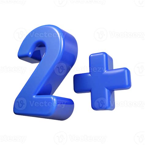 Two Plus Sign 3d Render Blue 52556062 Png