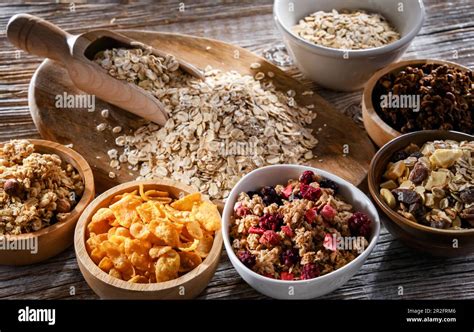 Composition With Different Sorts Of Breakfast Cereal Products Stock Photo Alamy