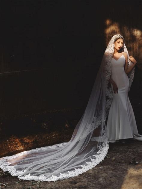 Contrast Lace Bridal Veil Shein Usa