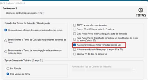 RH RM FOP TRCT Parâmetro Campo 66 e 67 forçar o valor do