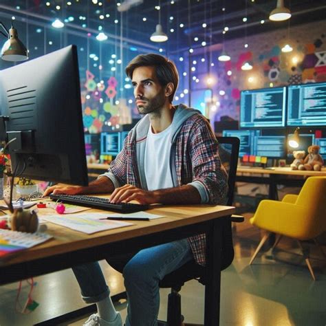 Software Developer In Colorful Workspace Premium Ai Generated Image