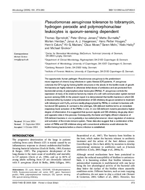 Pdf Pseudomonas Aeruginosa Tolerance To Tobramycin Hydrogen Peroxide