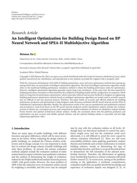 Pdf An Intelligent Optimization For Building Design Based On Bp Neural Network And Spea Ii