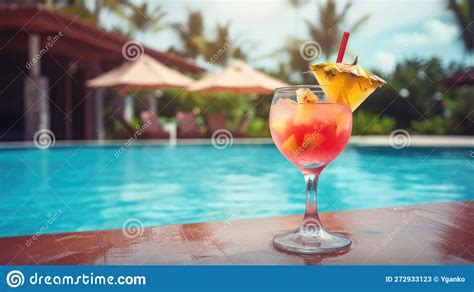 Summer Cocktail On Pool Background Illustration Ai Generative Stock