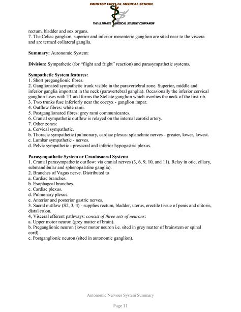 Ivms Autonomic Nervous System Summary Pdf