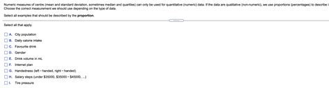 Solved Numeric Measures Of Centre Mean And Standard