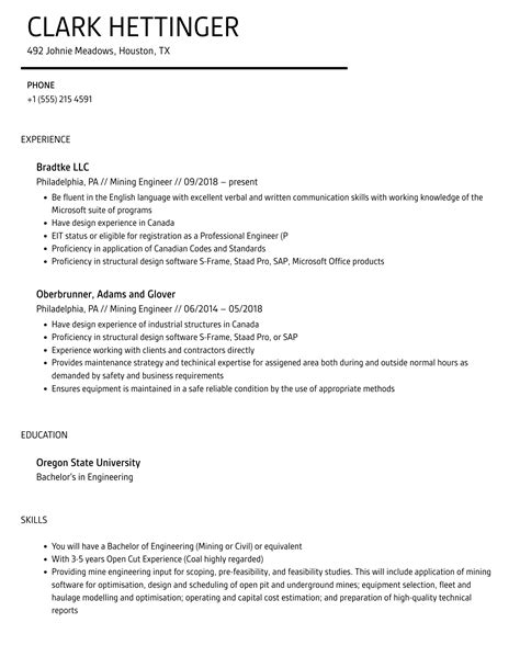 Mining Engineer Resume Samples Velvet Jobs