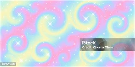 판타지 배경 파스텔 색상의 홀로그램 일러스트레이션 귀여운 만화 가리 배경 별과 밝은 여러 가지 빛깔의 하늘 벡터 공주에 대한 스톡 벡터 아트 및 기타 이미지 Istock