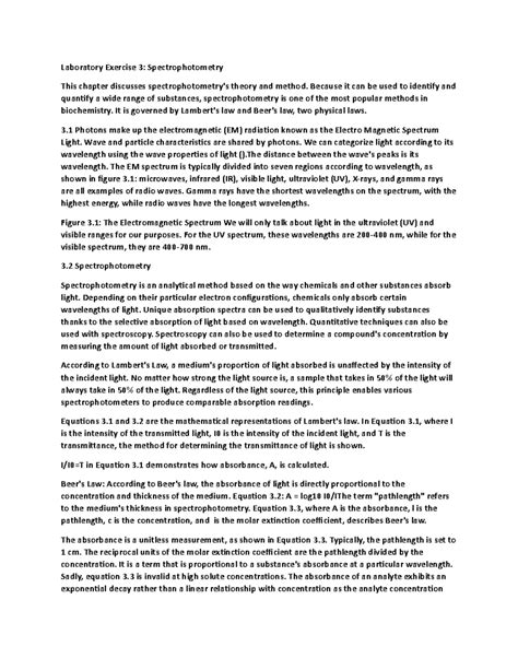 Exercise 3 Biochemistry Laboratory Laboratory Exercise 3