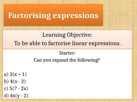 Factorising Expressions Teaching Resources