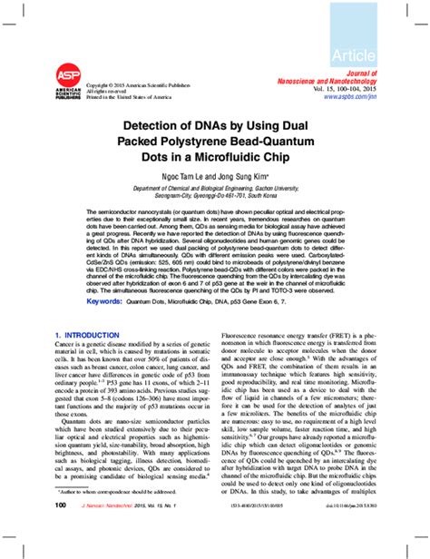 Pdf Detection Of Dnas By Using Dual Packed Polystyrene Bead Quantum