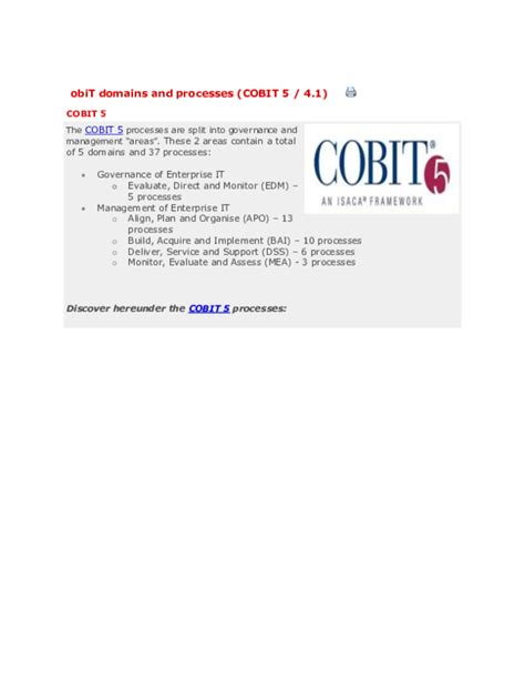 Doc Obit Domains And Processes Cobit 5 4 1 Cobit 5