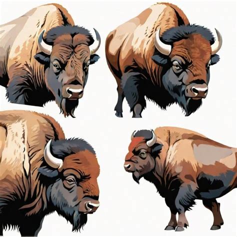 Bison Cartoon Vector Set White Background Isolated Premium Ai
