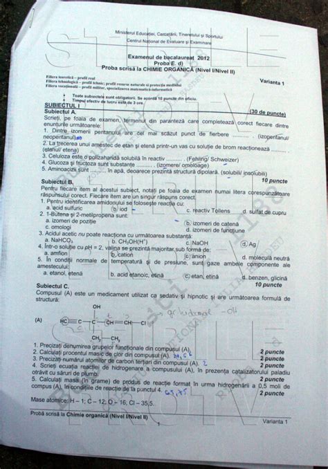 BACALAUREAT 2012 Subiecte Chimie Știrile ProTV