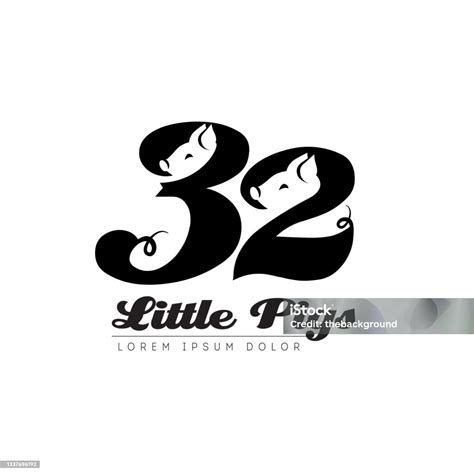 32 마리의 작은 돼지 로고 타입 숫자 32 돼지 얼굴과 거드개 꼬리가있는 로고 동화 캐릭터 흑백 벡터 일러스트레이션 귀여운에 대한 스톡 벡터 아트 및 기타 이미지 Istock