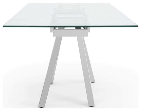 Cruz Expandable Modern Dining Table With Clear Glass Top Contemporary