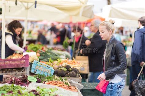 Woman Buying Vegetable At Local Food Market Stock Photo Image Of
