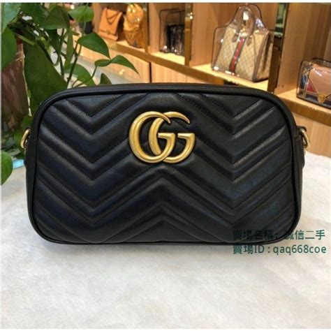 二手精品 Gucci 古馳gg Marmont 中號 黑色 相機包 單肩包 斜背包 447632 蝦皮購物