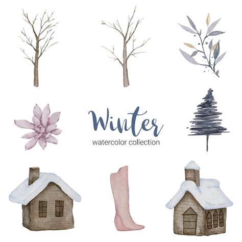 Colección de acuarela de invierno con artículos para uso doméstico