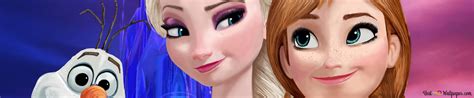 Frozen Cartoon Characters Elsa Anna And Olaf Are Cheerful Together 4k