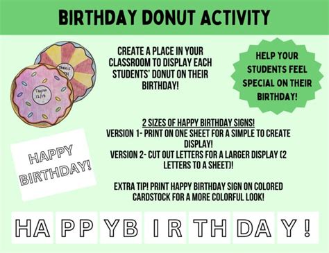 Birthday Donut Back To School Printable Activity By Kj In The Middle