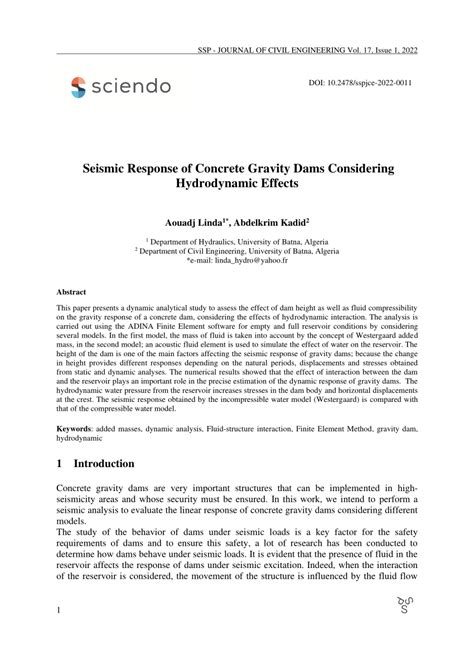 Pdf Seismic Response Of Concrete Gravity Dams Considering Hydrodynamic Effects