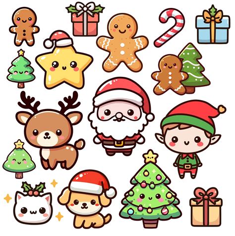 Kawaii Cute Christmas Png Bundle Christmas Stickers Printable
