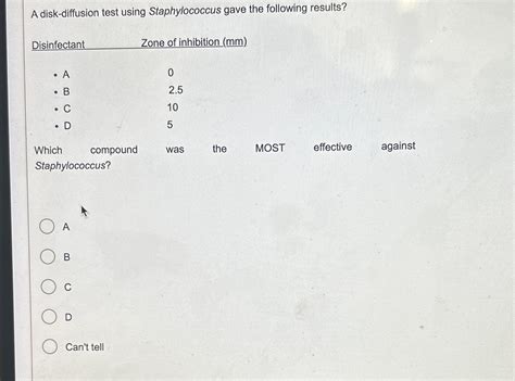 Solved A Disk Diffusion Test Using Staphylococcus Gave The Chegg