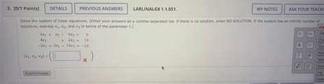 Solved Larlinalgb 1 1 051 Solve The System Of Inear