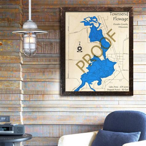 Townsend Flowage Wi 3d Wood Map Custom Cabin Decor Lake House
