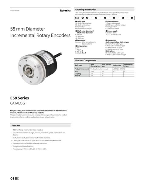 Encoder E58 10mm Autonic Pdf Electrical Connector Power Supply