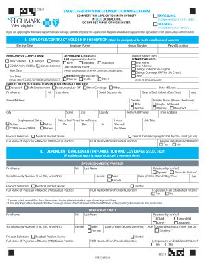 Fillable Online Small Group Enrollment Change Form Highmark Fax Email