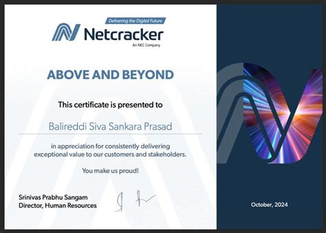 Im Grateful To Have Received Above And Beyond Reward From Netcracker