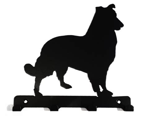 Rough Collie Lassie Silhouette Key Hook Rack Metal Wall Art
