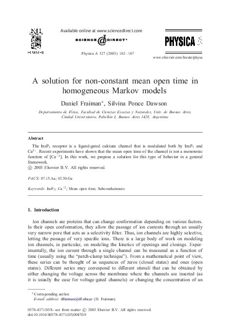 Pdf A Solution For Non Constant Mean Open Time In Homogeneous Markov Models