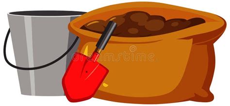 Bag Of Soil And Metal Bucket On White Background Stock Vector Illustration Of Artistic