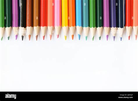 A Set Of Colored Pencils Isolated On A White Background In Banner